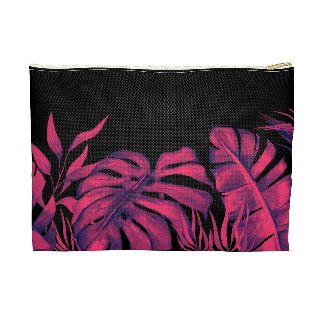 Pink Monstera Clutch, Chic Leaf Fabric Zipper Pouch - Stylishly ...