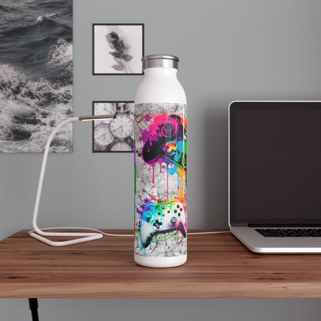 Gaming Water Bottle - Neon Controller Design, Slim & Portable - Etsy