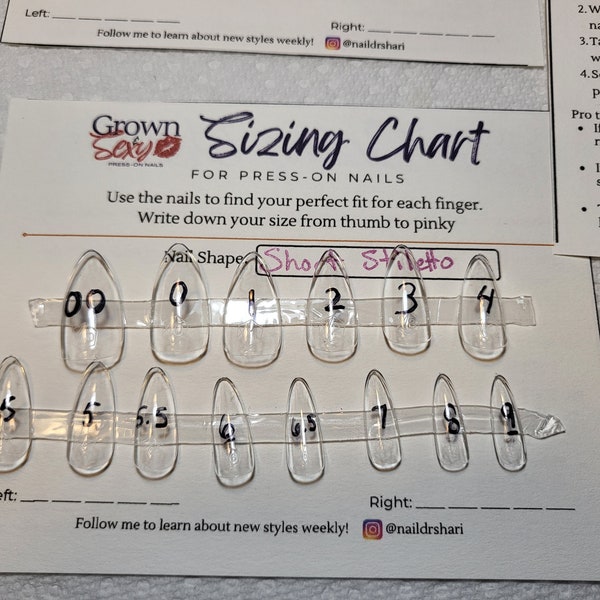 Acrylic Nail Sizing Chart - Etsy