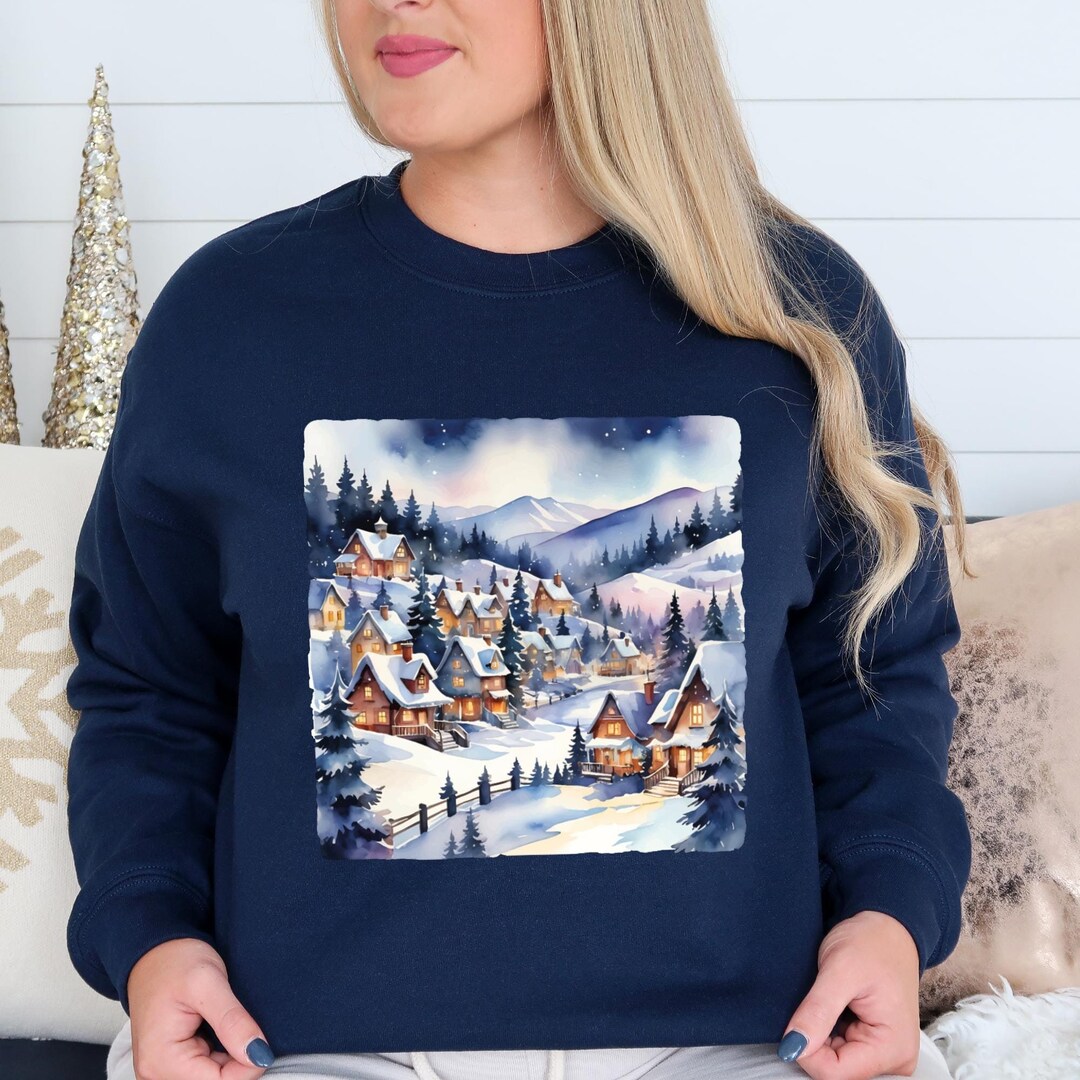 Retro Christmas Winter Village Sweater,nineties 90s Mountain Pine Trees ...