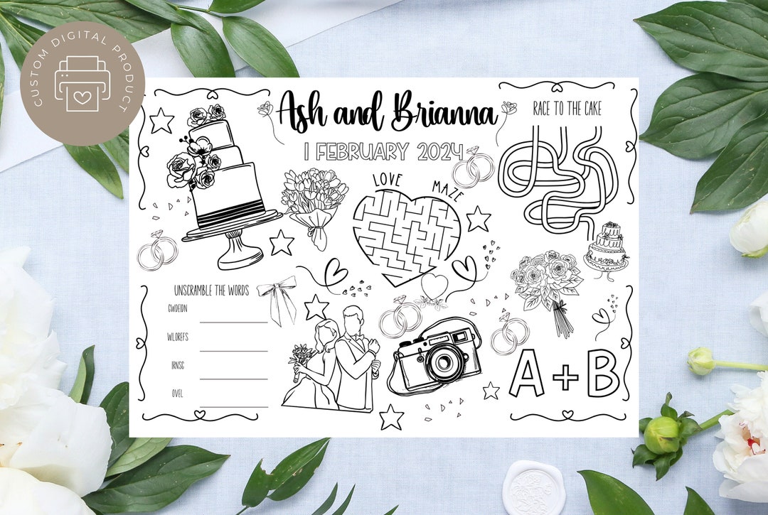 Printable Wedding Colouring Placemat, Activity Mat, Reception Game ...
