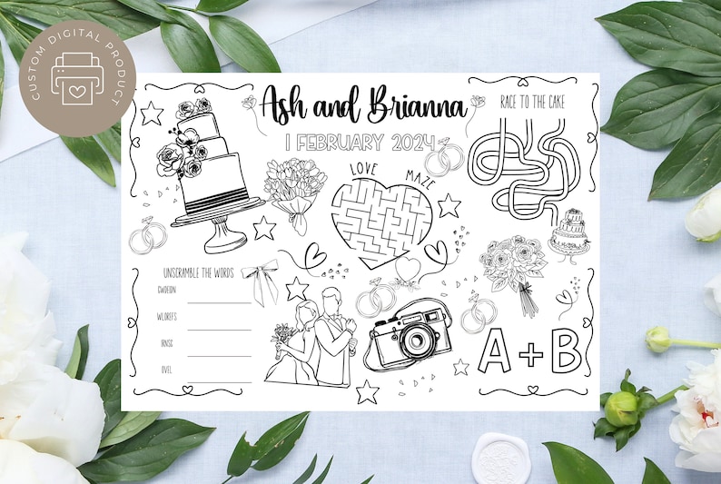 Printable Wedding Colouring Placemat, Activity Mat, Reception Game ...