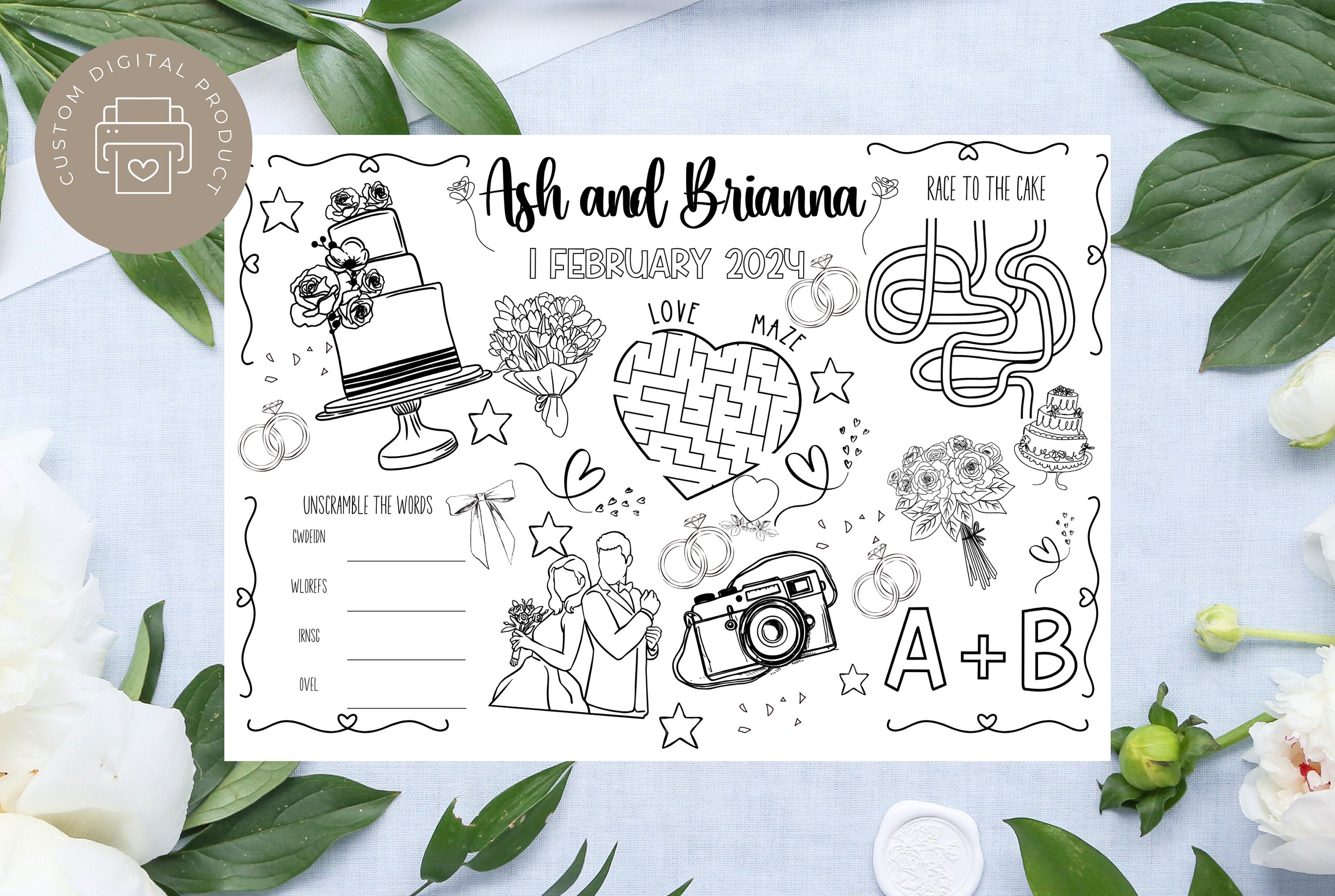 Printable Wedding Colouring Placemat, Activity Mat, Reception Game ...