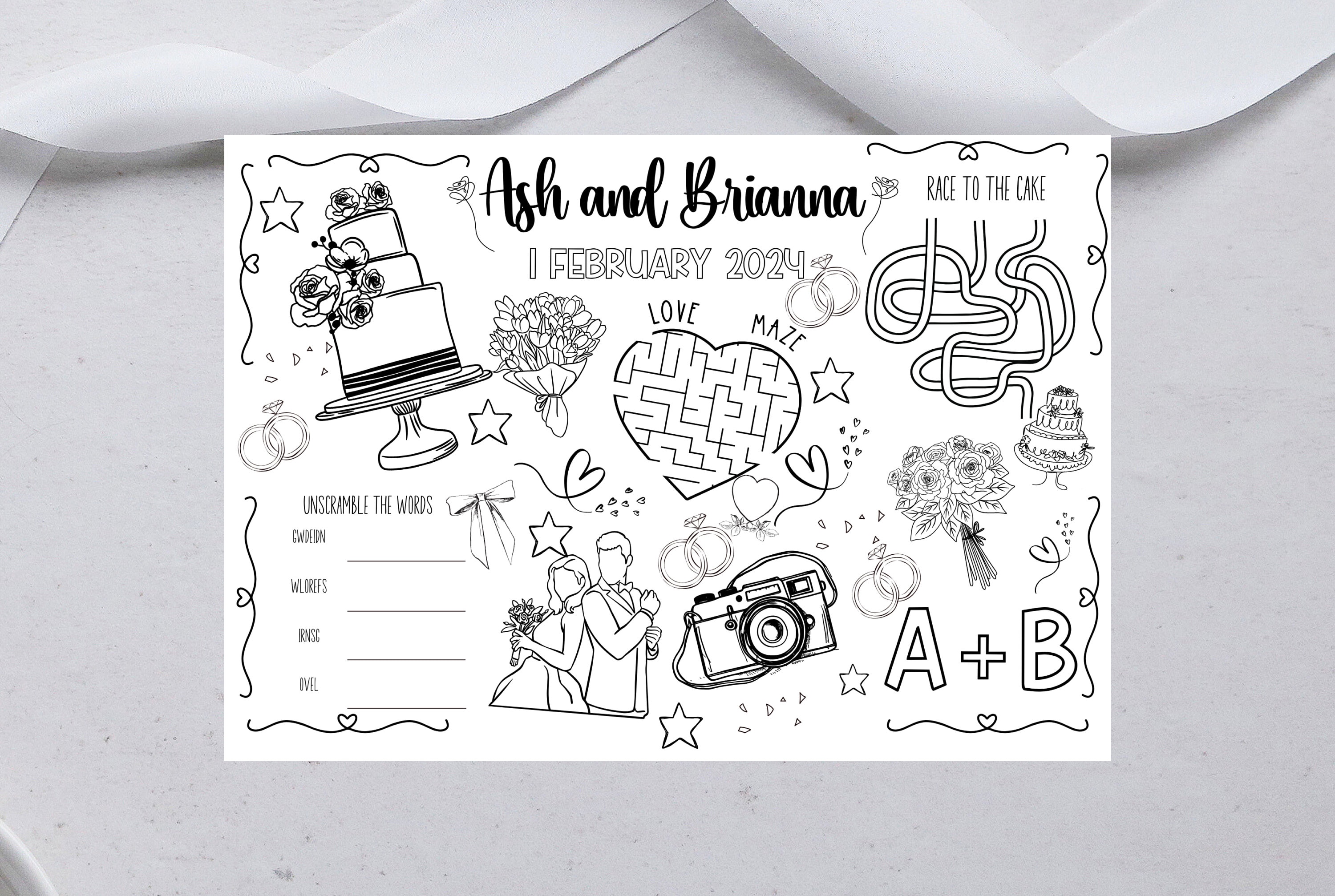 Printable Wedding Colouring Placemat, Activity Mat, Reception Game ...