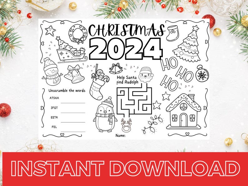 Christmas Activity Placemat, Christmas Colouring Placemat, Printable ...