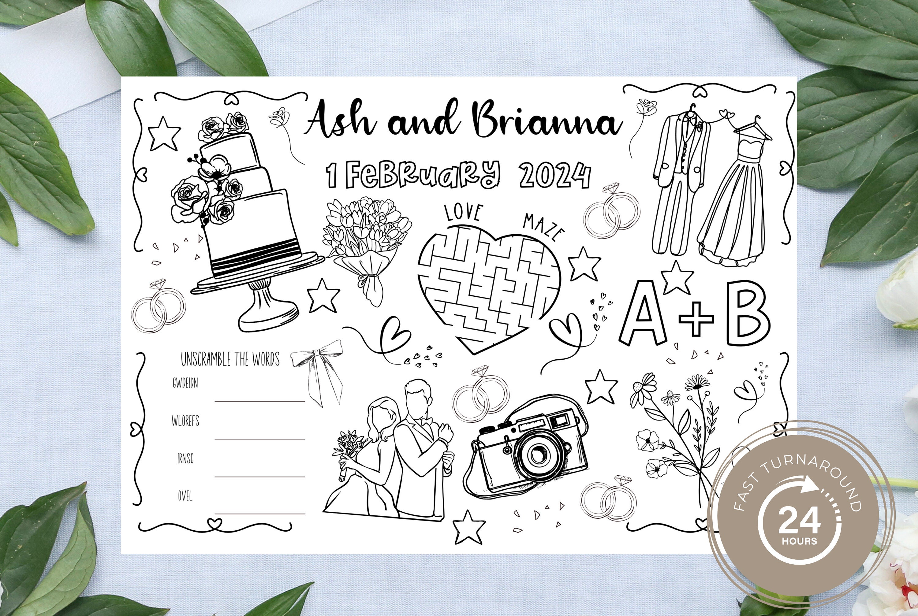 Printable Wedding Colouring Placemat, Activity Mat, Reception Game ...