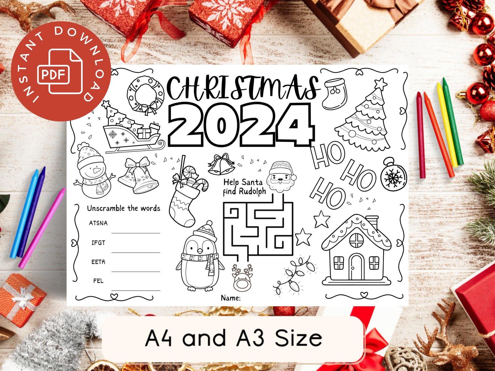 Christmas Activity Placemat, Christmas Colouring Placemat, Printable ...