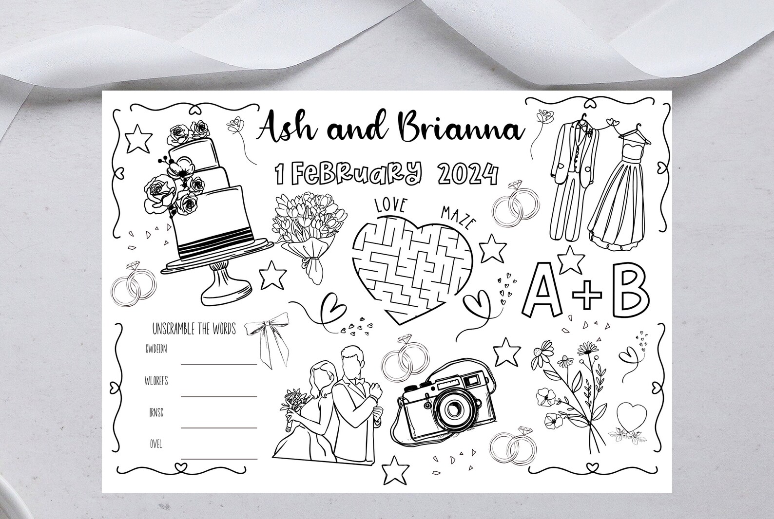 Printable Wedding Colouring Placemat, Activity Mat, Reception Game ...