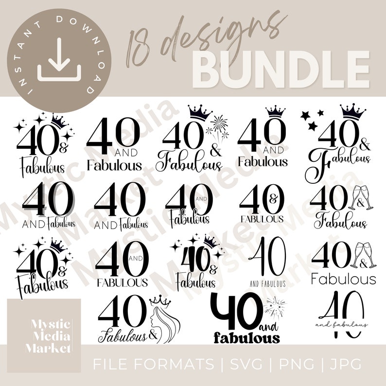 40 and Fabulous SVG Bundle, PNG and JPG, 40 & Fabulous Svg, 50th ...