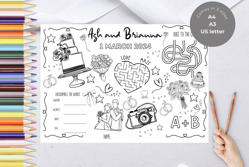 Printable Wedding Colouring Placemat, Activity Mat, Reception Game ...