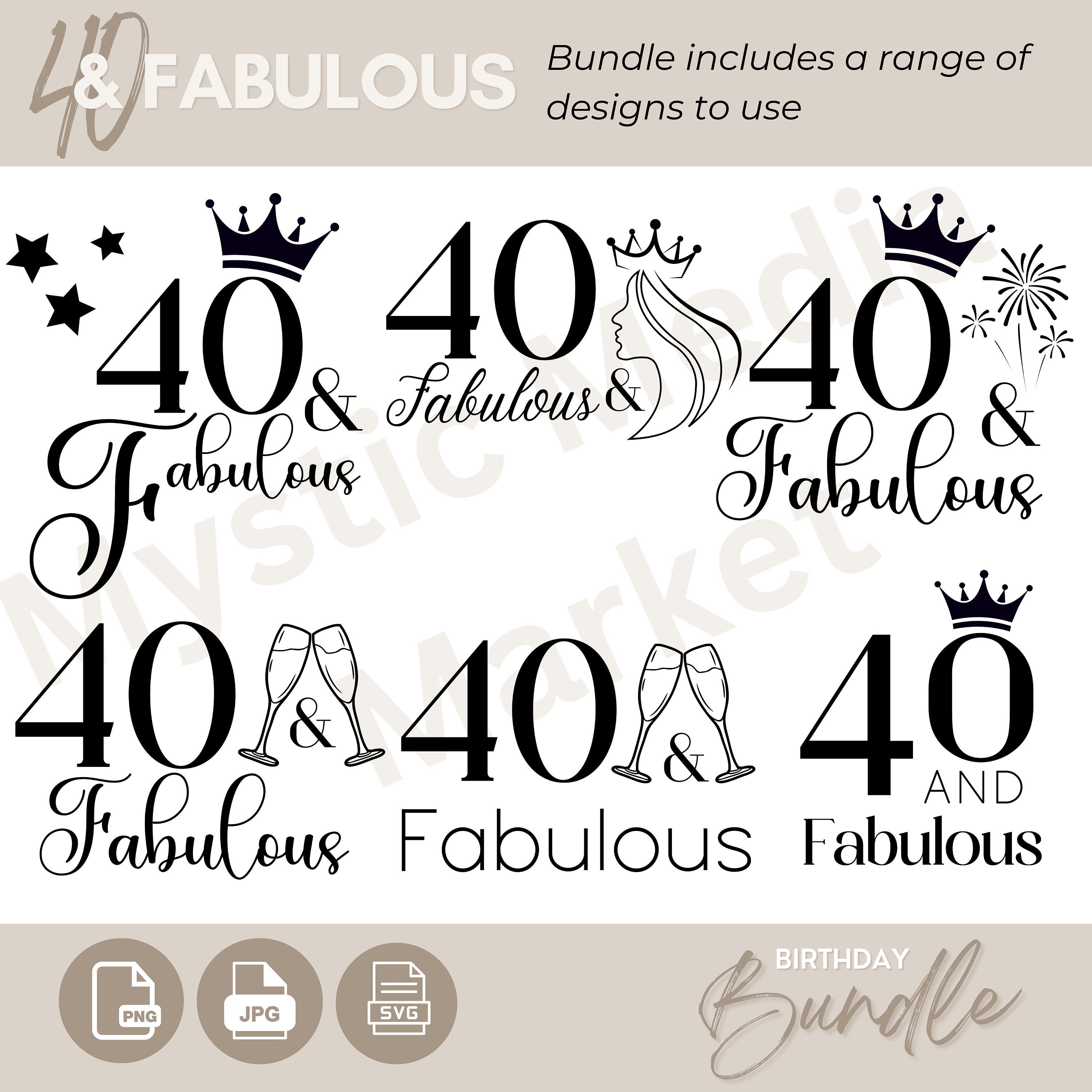 40 and Fabulous SVG Bundle, PNG and JPG, 40 & Fabulous Svg, 50th ...