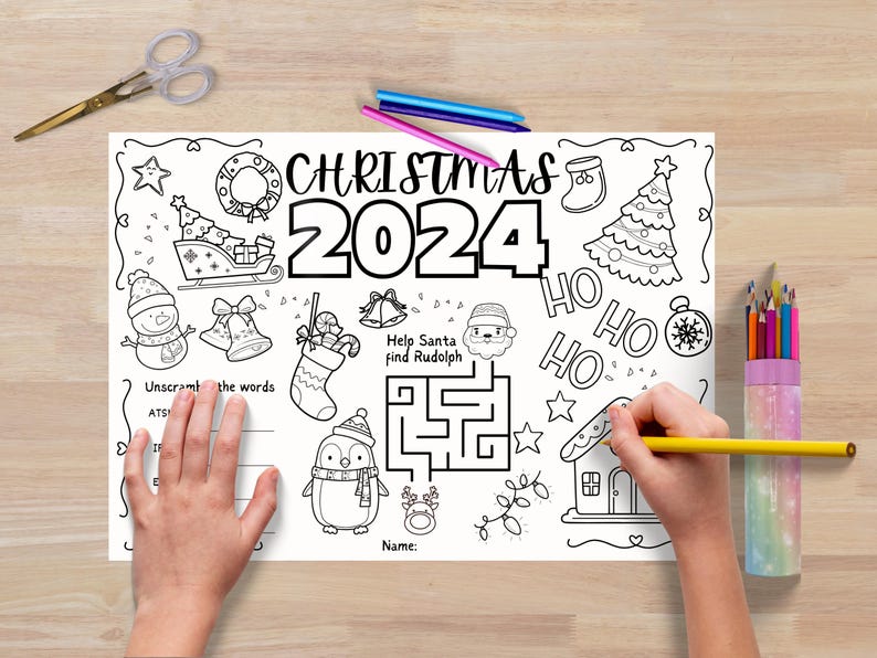 Christmas Activity Placemat, Christmas Colouring Placemat, Printable ...