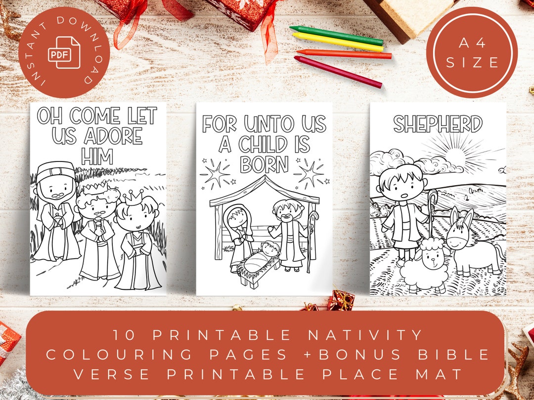 Nativity Colouring Pages, Christmas Bible Scripture for Kids, Preschool ...