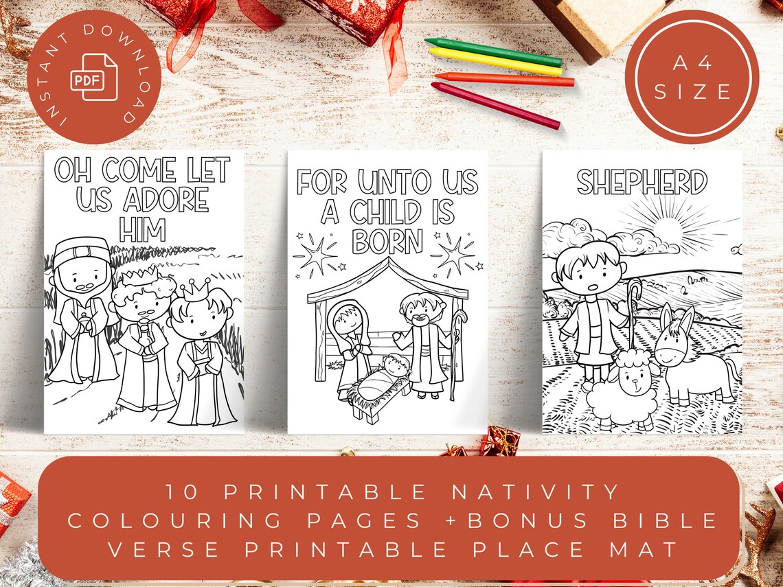 Nativity Colouring Pages, Christmas Bible Scripture for Kids, Preschool ...