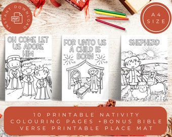 Nativity Colouring Pages, Christmas Bible Scripture for Kids, Preschool ...