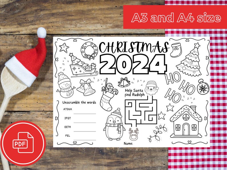 Christmas Activity Placemat, Christmas Colouring Placemat, Printable ...