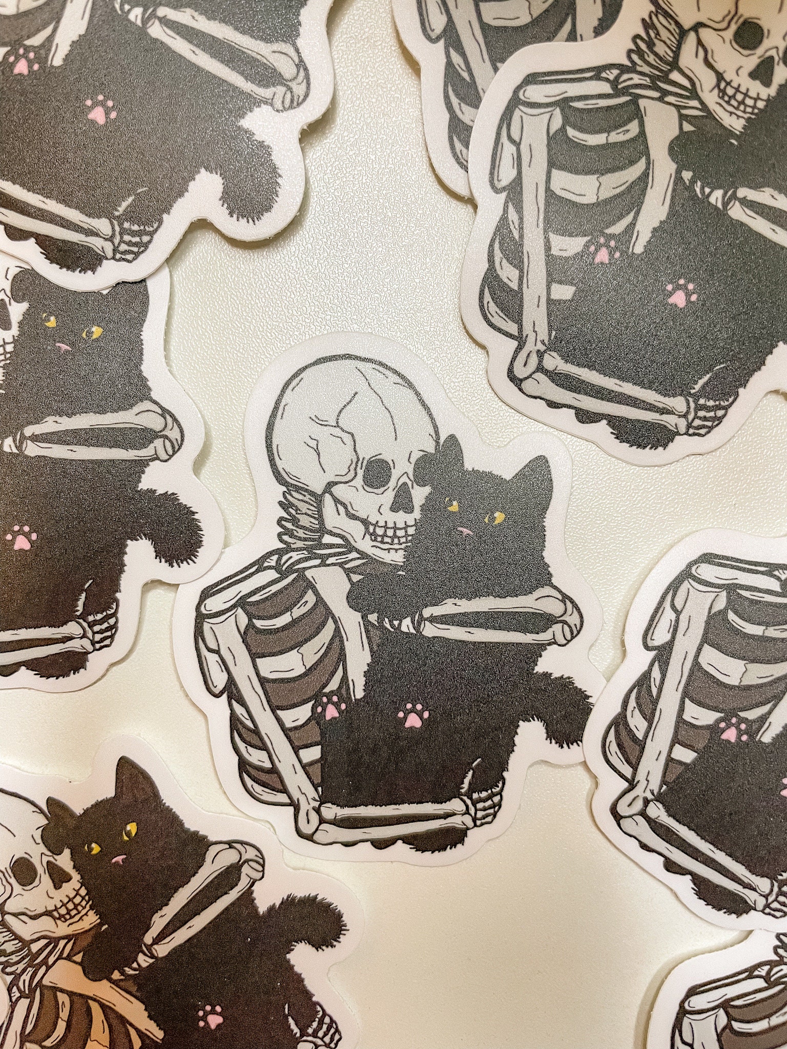 Skeleton Hugging Kitty Original Artwork Sticker for Halloween Lover Cat ...