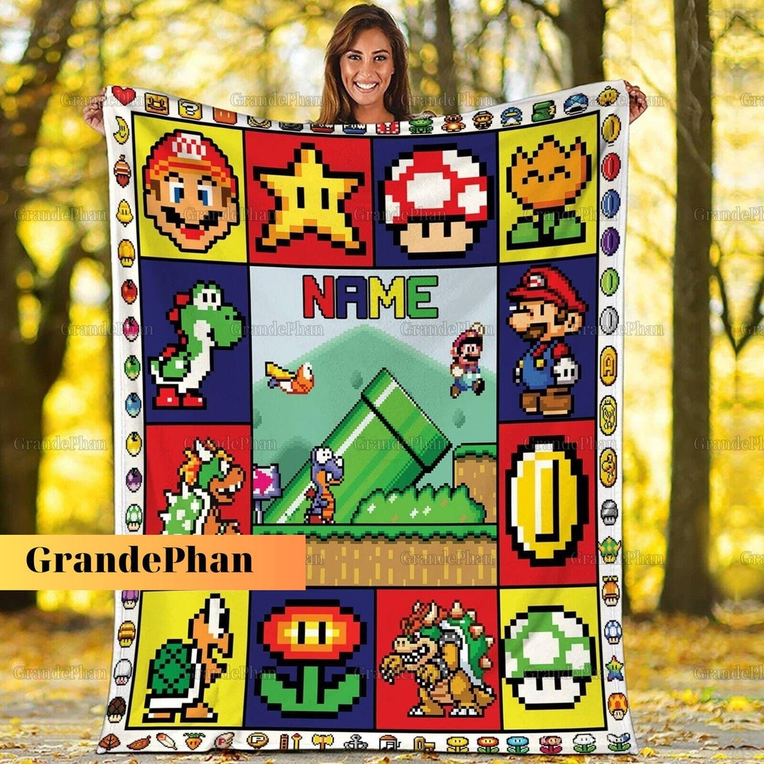Super Mario Bros Blanket, Personalized Super Mario Blanket, Throw Name ...