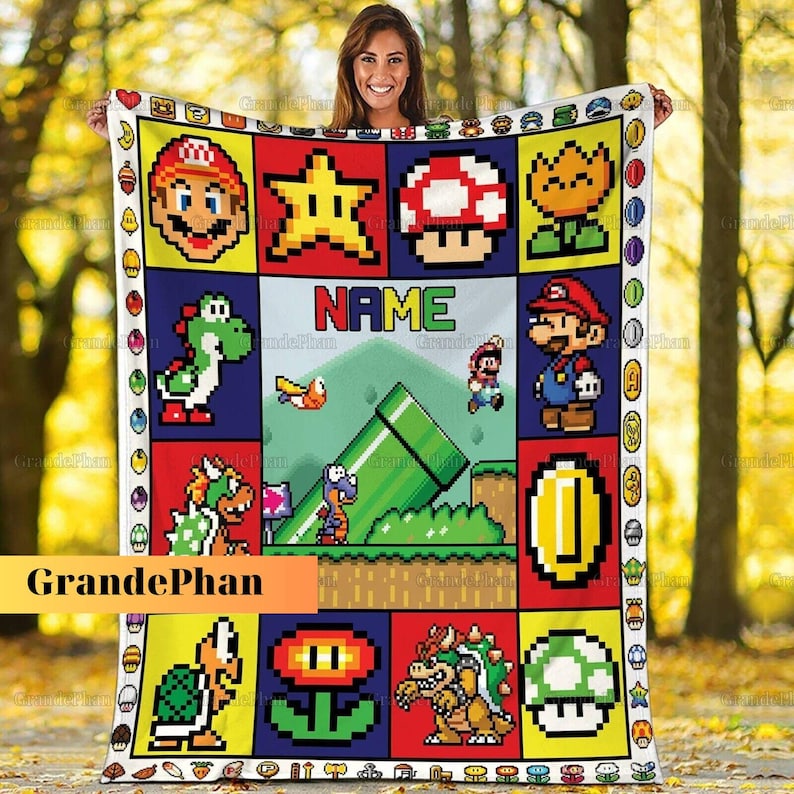 Super Mario Blanket, Super Mario Fleece Blanket, Mario Princess Peach ...