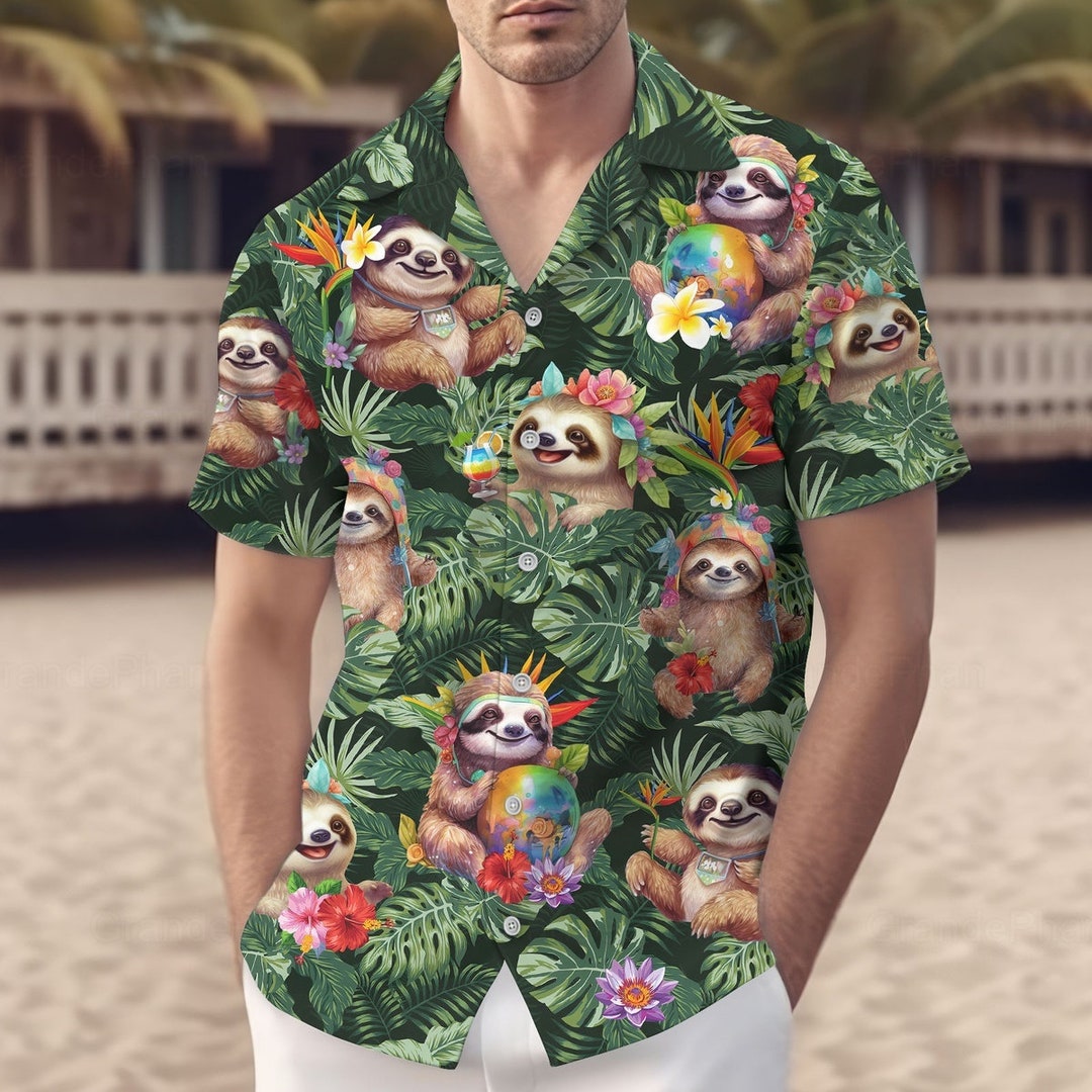 Sloth Shirt, Sloth Hawaiian Shirt, Button up Shirt, Sloth Lover Shirt ...
