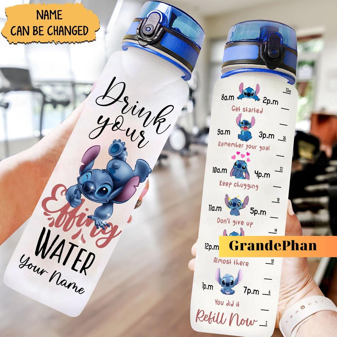 Stitch Water Tracker Bottle, Funny Stitch Bottle, Personalized Stitch ...