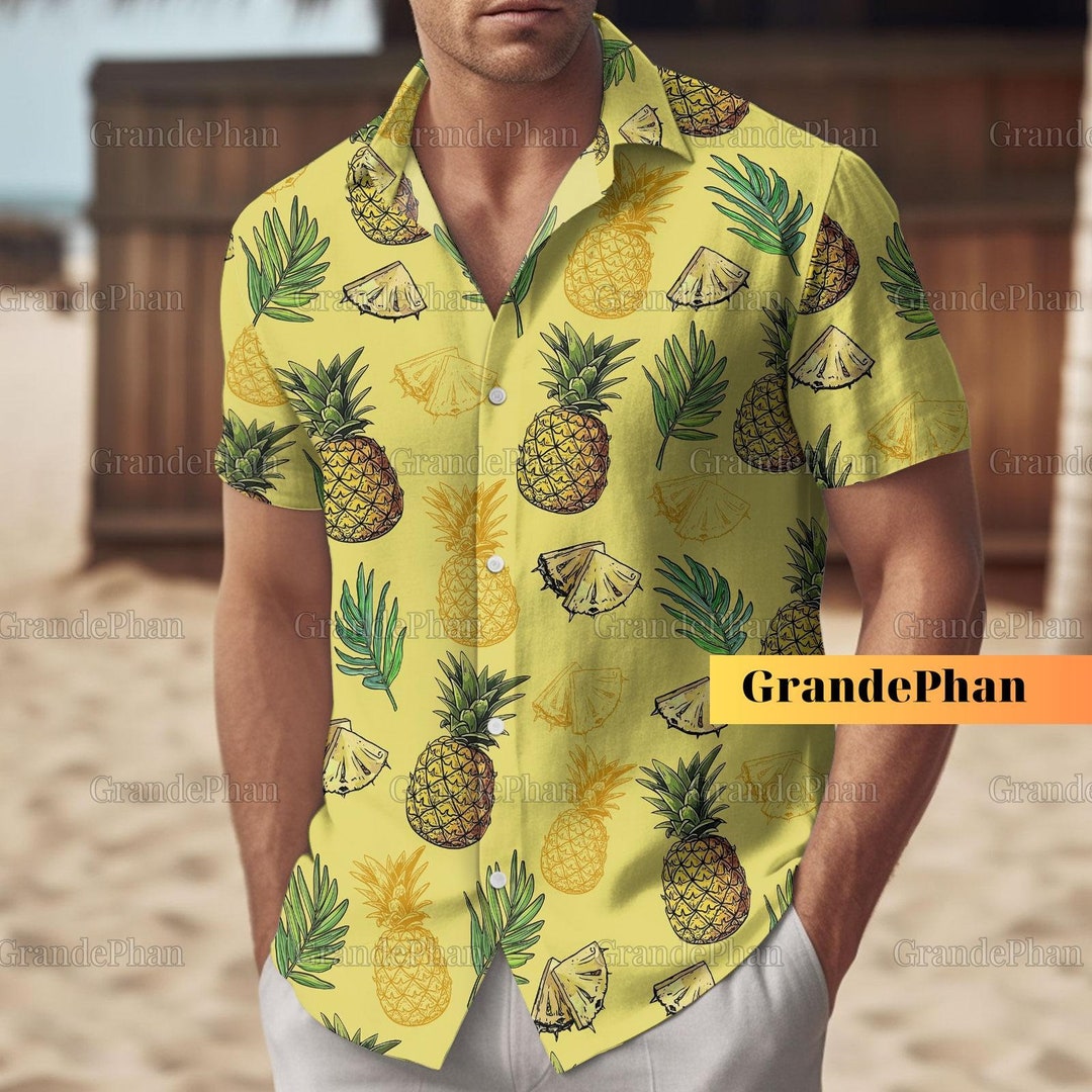 Pineapple Tropical Fruit Button Shirt, Pineapple Fruit Shirt, Fruit ...