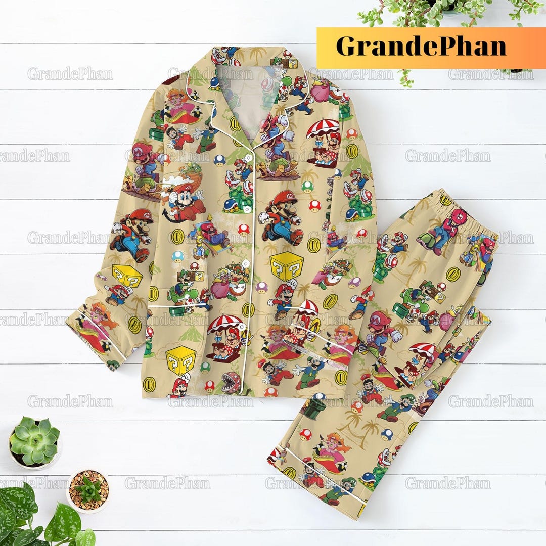 Super Mario Pajamas Set, Mario Bridesmaid Pajamas, Mario Pajamas Family ...