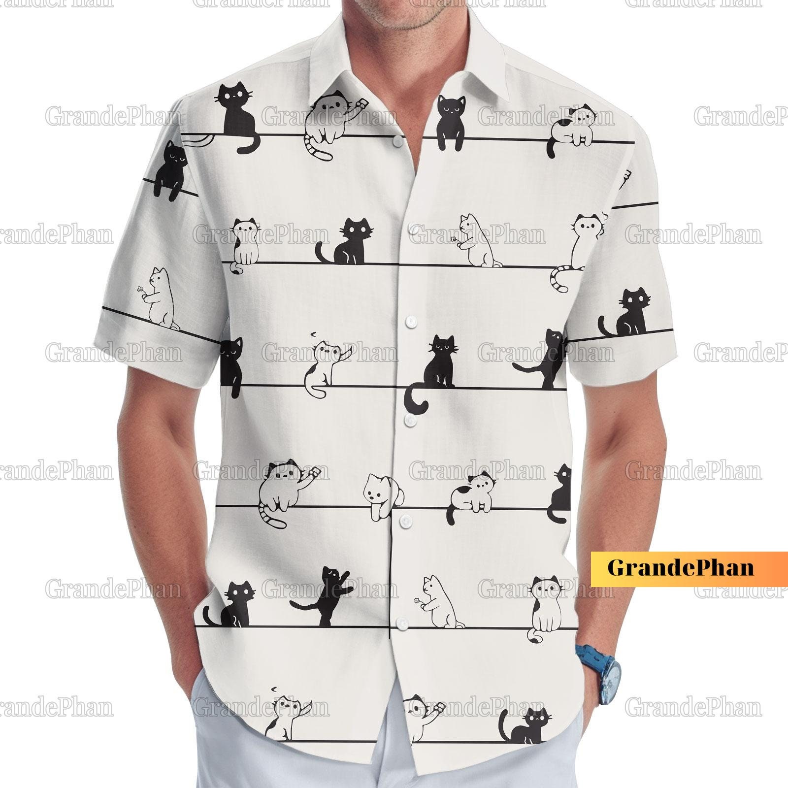 Black Cat Button Shirt, Cat Meme Shirt, Cat Button Shirt Men, Black Cat ...