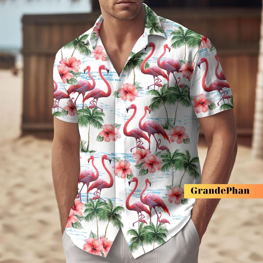 Flamingo Shirt, Flamingo Hawaiian T Shirt, Tropical Flamingo Summer ...