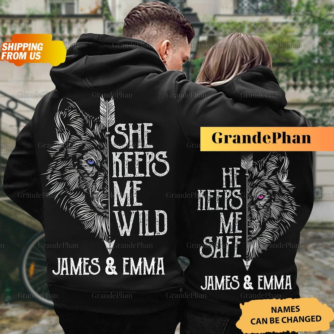 Wolf Couple Hoodie, Matching Couple Hoodie, His and Hers Sweatshirts ...