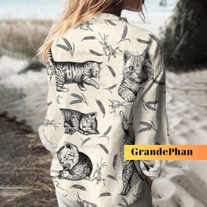 Cat Women Blouse Shirt, Cat Women Blouses, Cat Lover Shirt, Cat Button ...