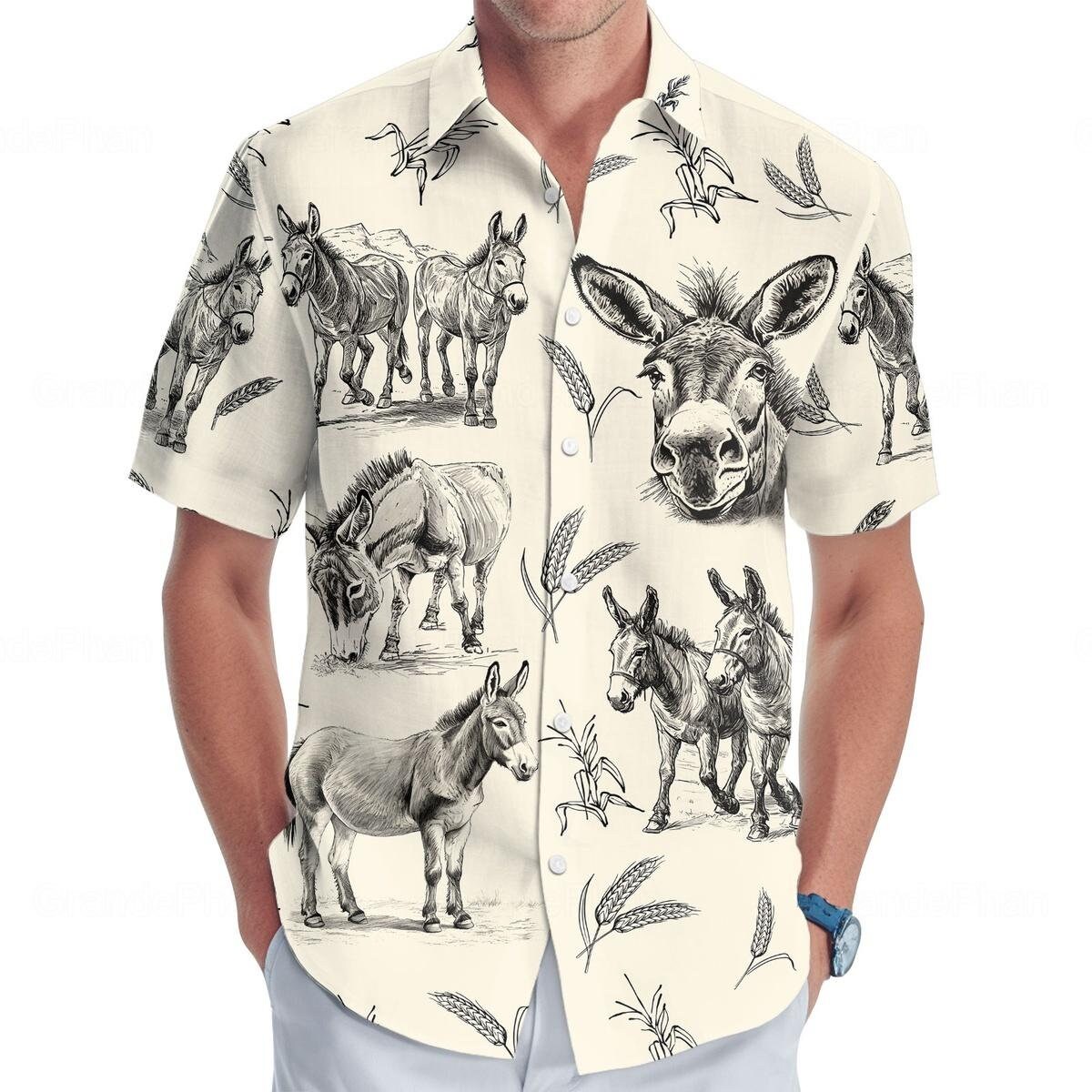 Donkey Button Shirt, Men Donkey Shirt, Donkey Hawaiian Shirt, Farm Girl ...