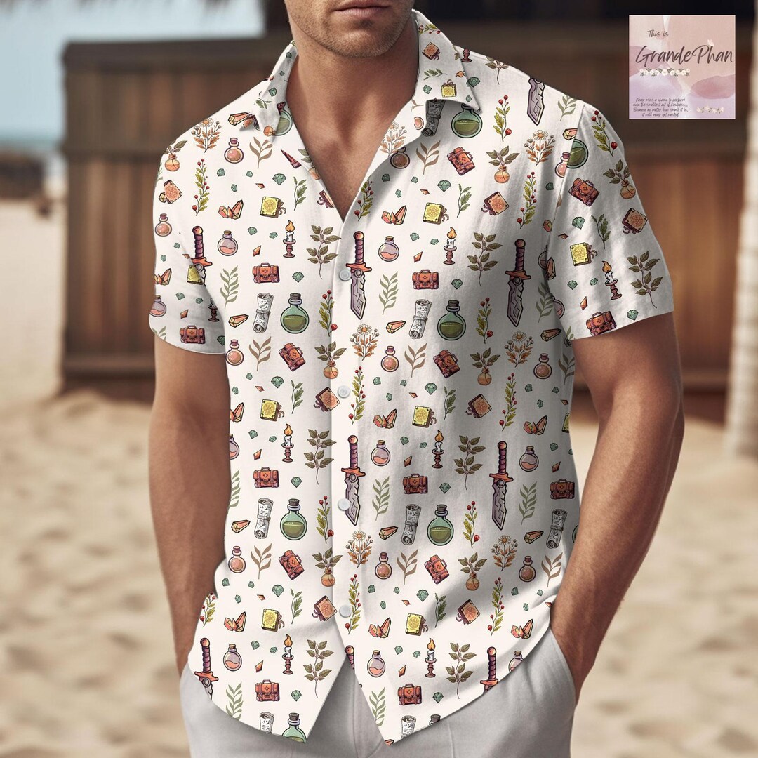 Dungeons and Dragons Spellcaster Button Shirt, Fantasy RPG Hawaiian ...