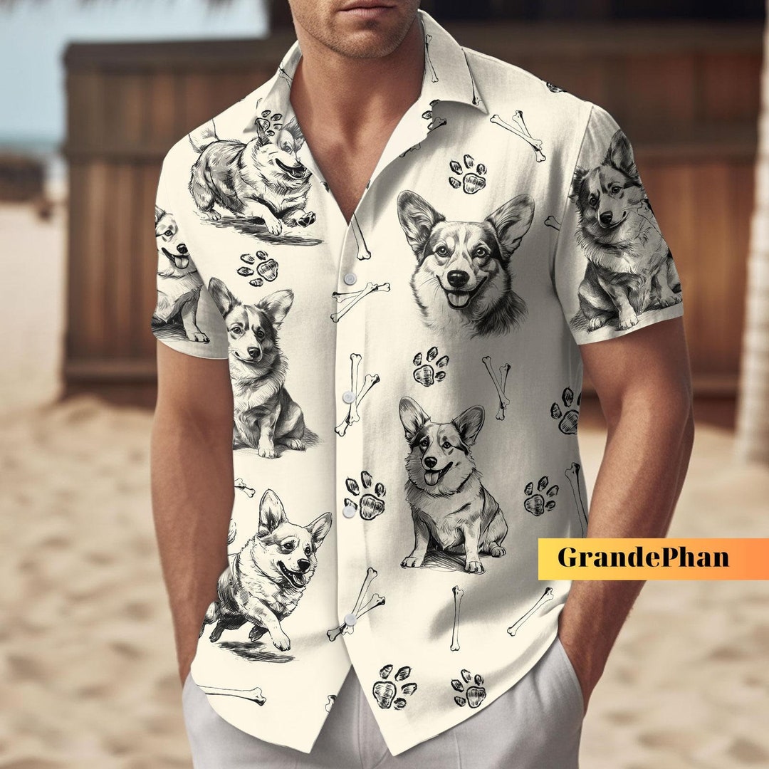 Corgi Hawaiian Shirt, Corgi Beach Shirt, Funny Corgi Shirt, Corgi ...