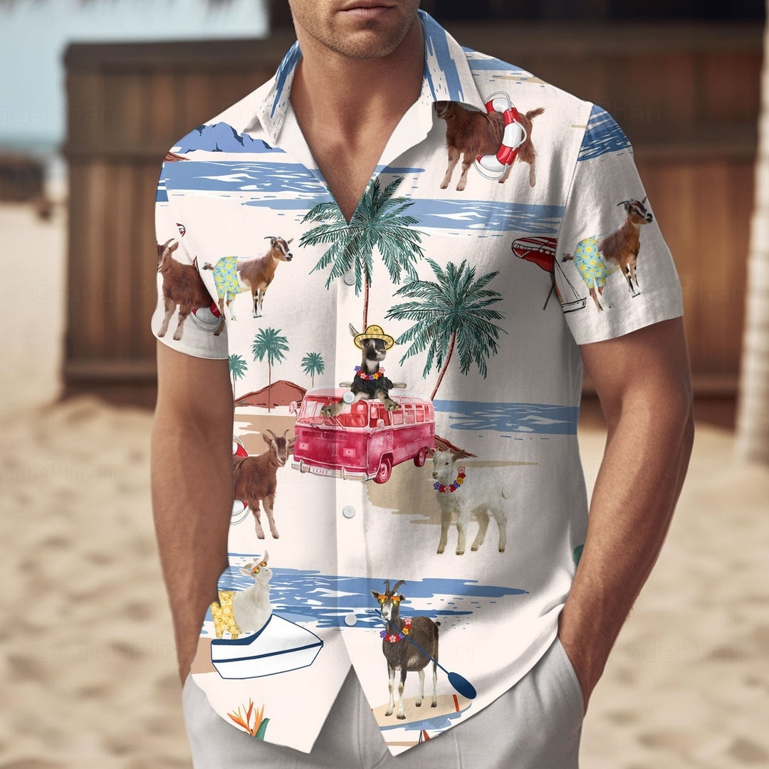 Farm Goat Button Shirt, Goat Shirts for Men, Goat Beach Shirt, Button ...