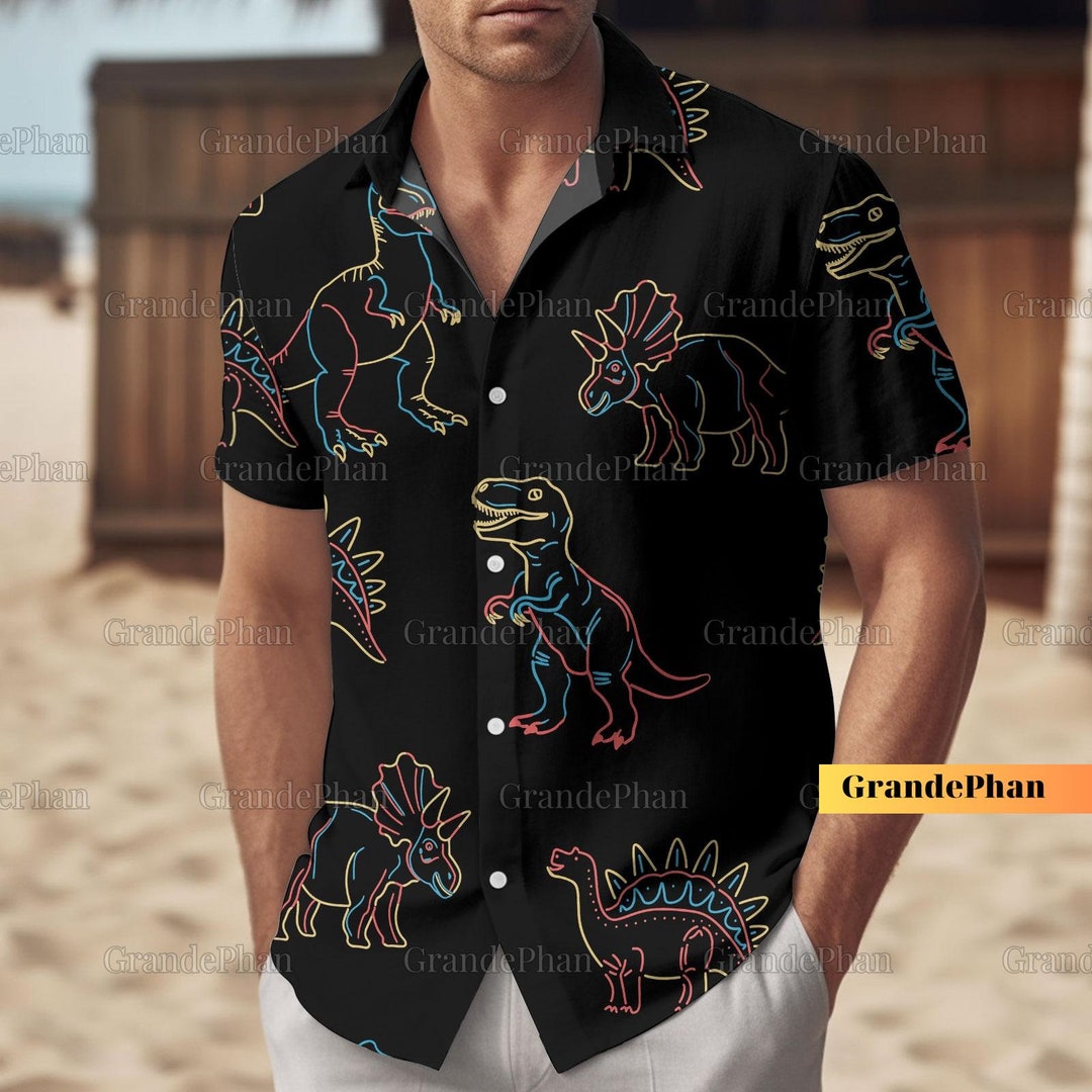 Dinosaur Hawaiian Shirt, Dinosaur Shirt, Men's Summer Shirt, Dinosaur ...
