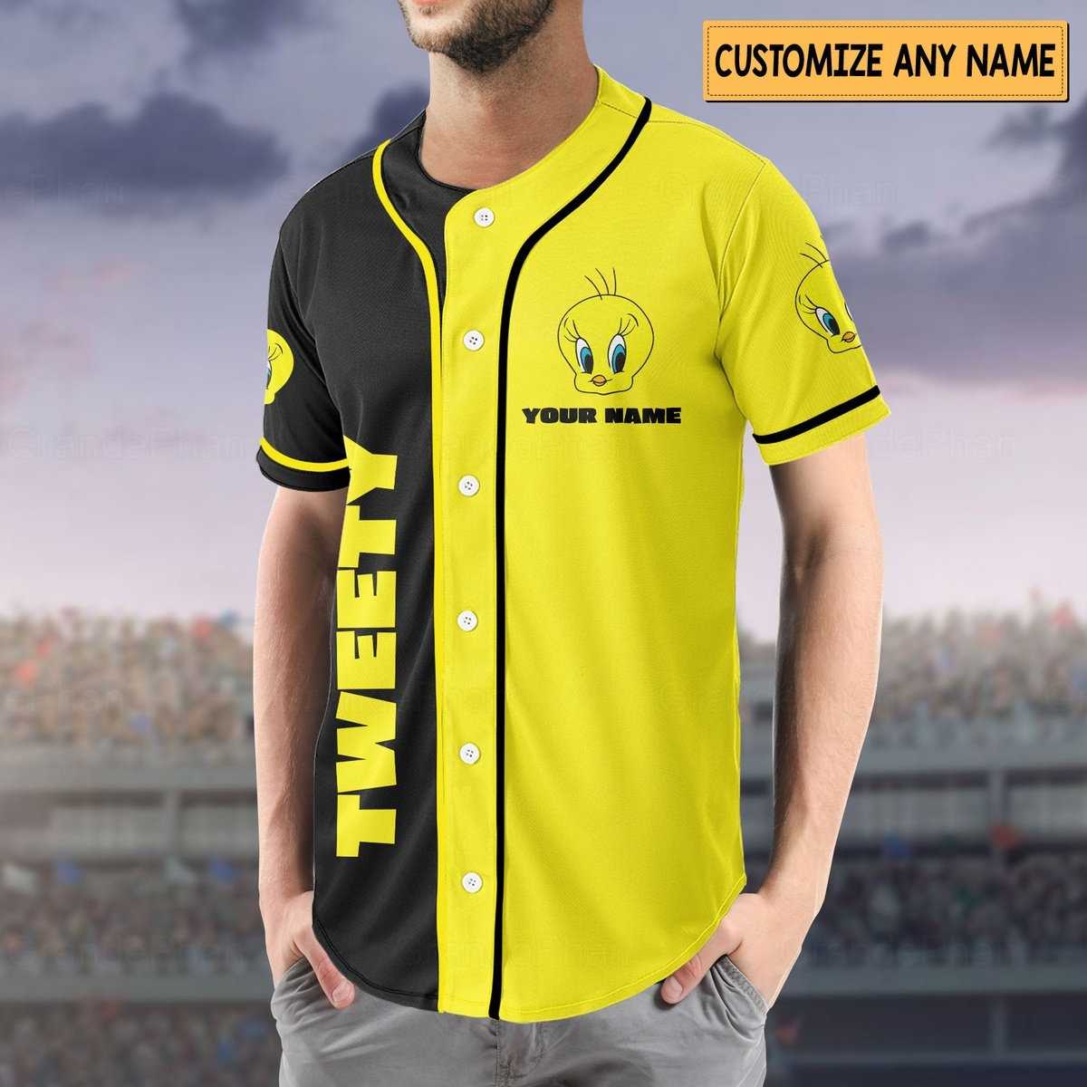 Tweety Bird Jersey, Custom Tweety Baseball Jersey, Shirt for Men ...