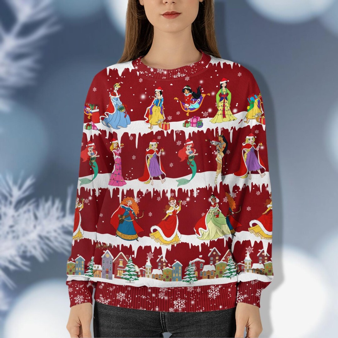 Disney Princess Christmas Ugly Sweater, Elsa Moana Jasmine Merida ...