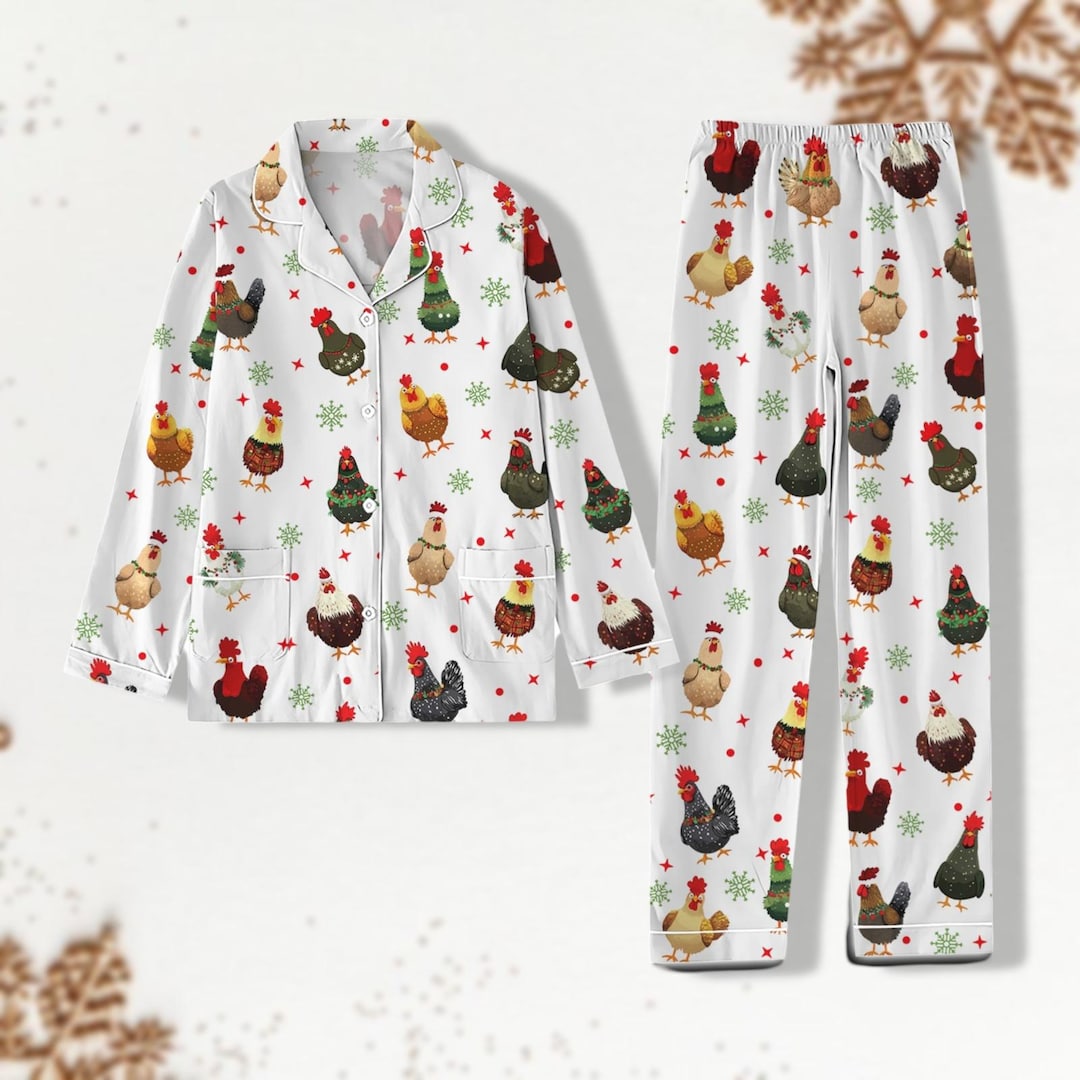 Cute Christmas Chickens Pajamas, Christmas Farmer Pajamas, Chicken ...