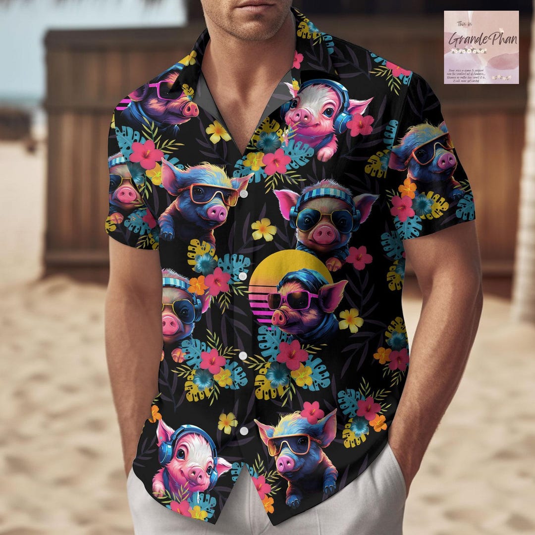 Pig Hawaiian Shirt, Tropical Pig Fun Aloha Shirt, Farm Pig Lover Shirt ...