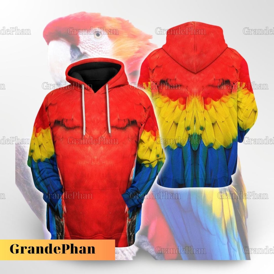 Macaw Parrot Bird Cosplay 3D Hoodie, Bird Animal Sweatshirt, Men's ...