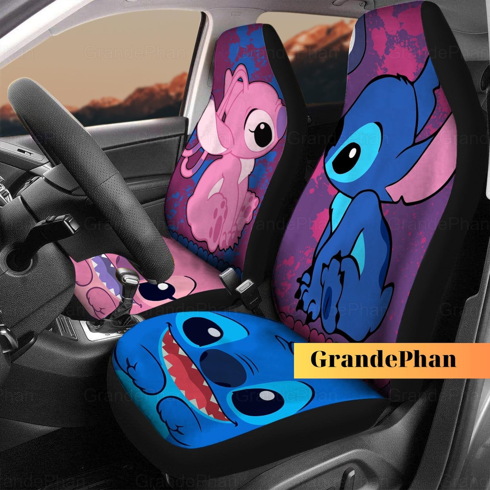 Stitch and Angel Car Seat Cover, Stitch Auto Seat Cover, Seat Covers ...