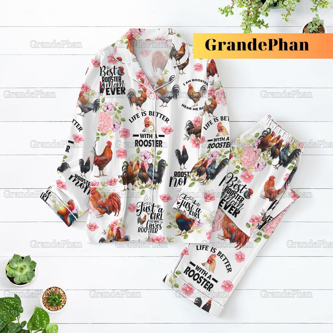 Chicken Rooster Pajamas Christmas, Chicken Womens Pajamas, Chicken ...