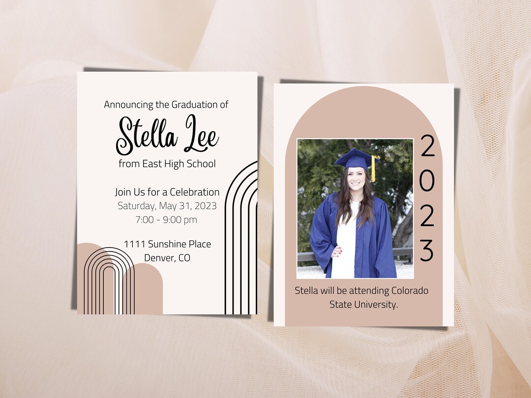 Boho Graduation Announcement, Digital Canva Download, Cute High School ...