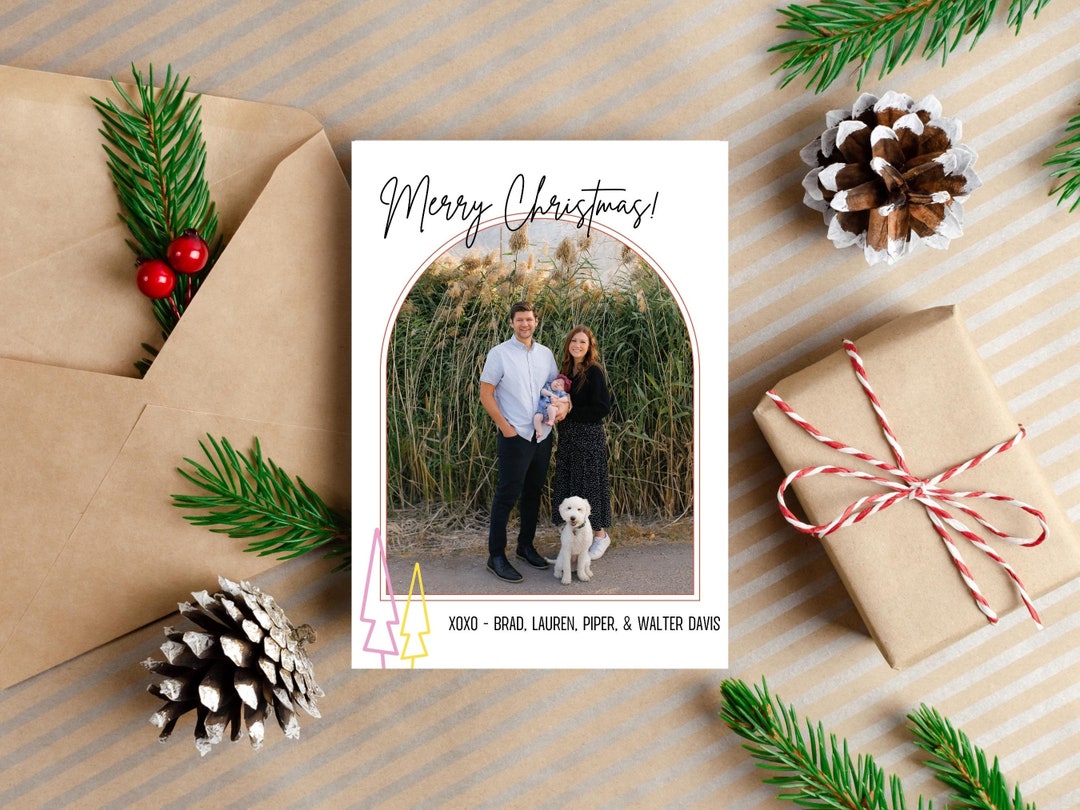 Editable Christmas Card Template, Merry Christmas Colorful Holiday Card ...