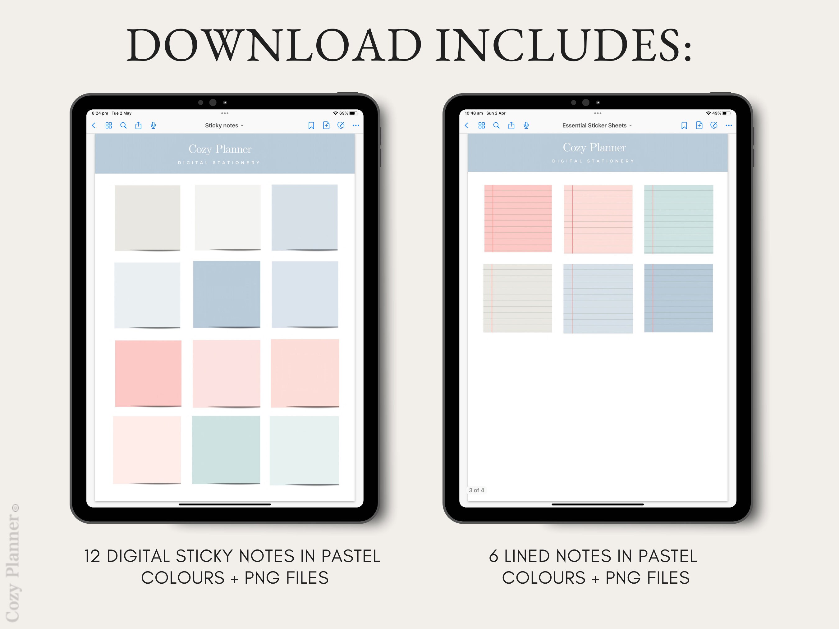 Digital Sticky Notes for Goodnotes and Ipad, Pastel Cute Stickers for ...