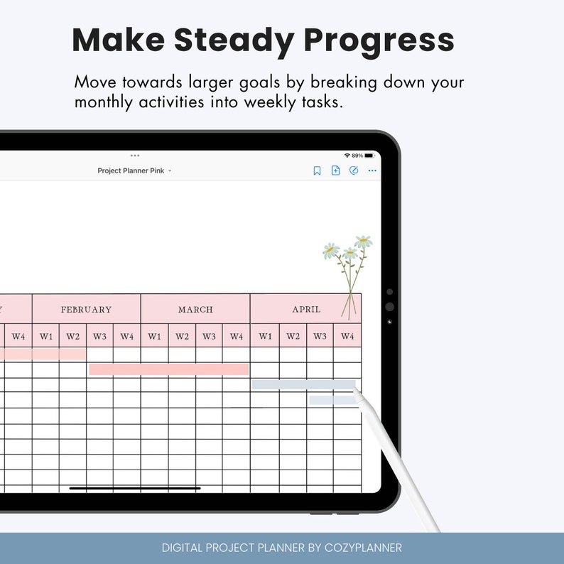 Project Timeline Templates for Goodnotes, Notability, Xodo, Pastel Pink ...