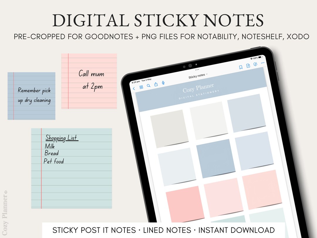 Digital Sticky Notes for Goodnotes and Ipad, Pastel Cute Stickers for ...