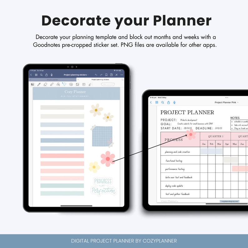 Project Timeline Templates for Goodnotes, Notability, Xodo, Pastel Pink ...