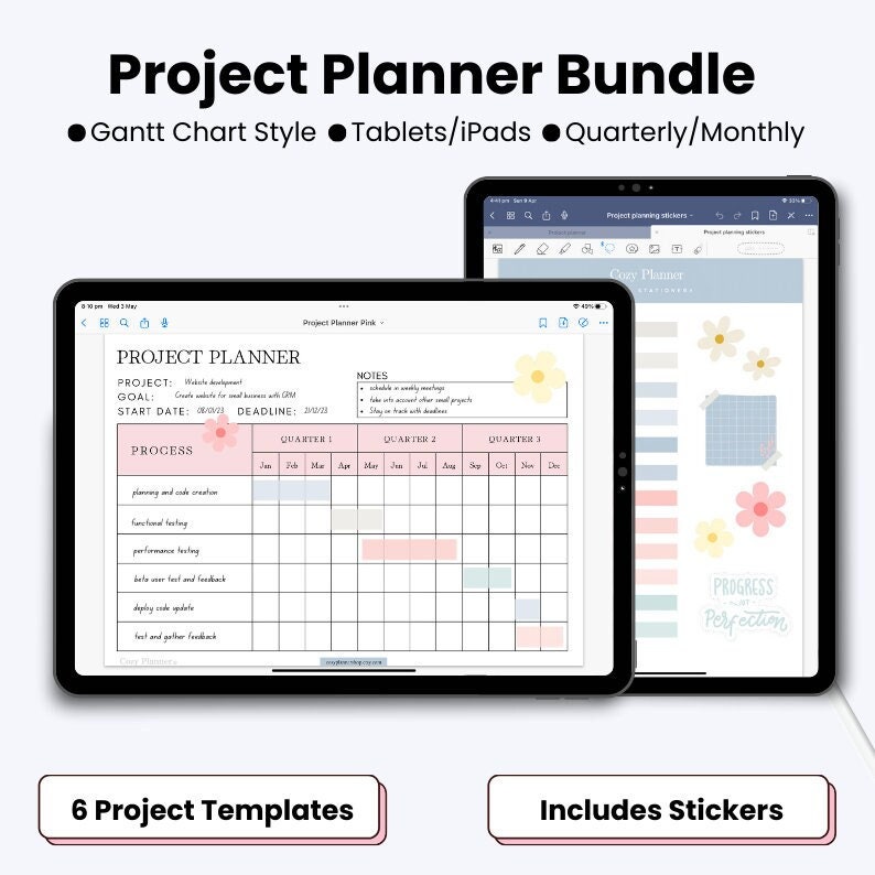 Project Timeline Templates for Goodnotes, Notability, Xodo, Pastel Pink ...